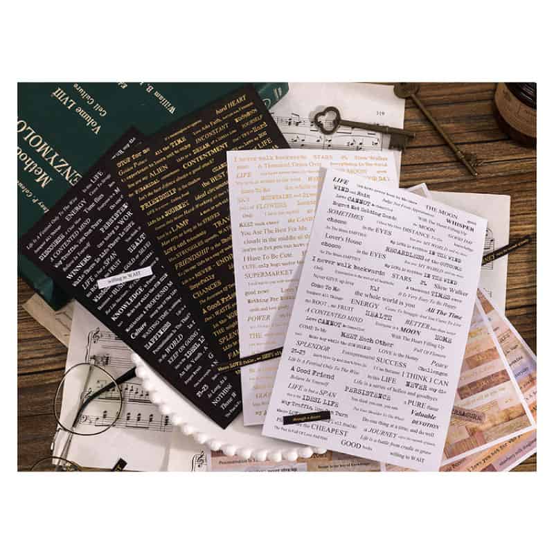Quote Stickers for Journal and Scrapbook - Gold & Black- 4 Sheets
