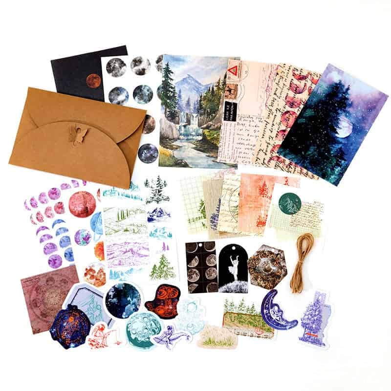DIY Decorative Scrapbook Set Paper and Stickers Pack Moons