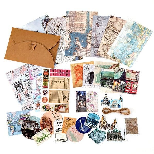 DIY Scrapbooking Supplies Set Paper and Stickers Pack Traveling