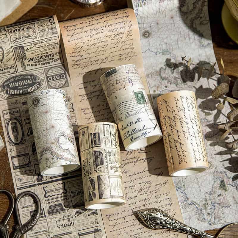 Washi Tape Vintage Wide - Newspaper Writing Map Letters